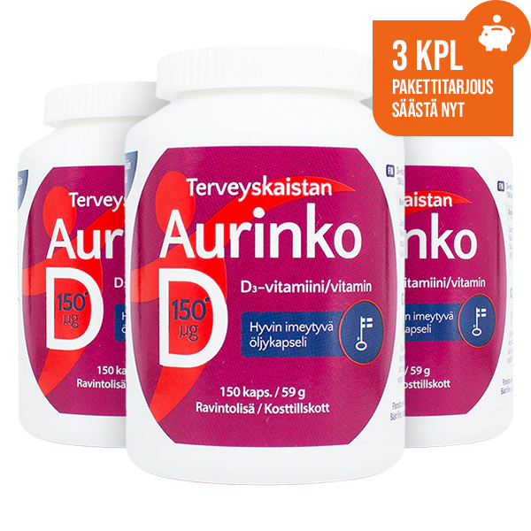 Aurinko D-vitamiini 150 µg 3 kpl PAKETTITARJOUS!