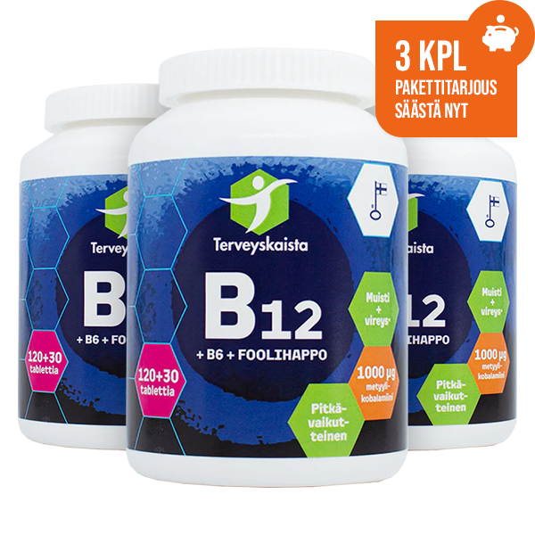 B12 + B6 + Foolihappo 150 tabl | 3 kpl Pakettitarjous